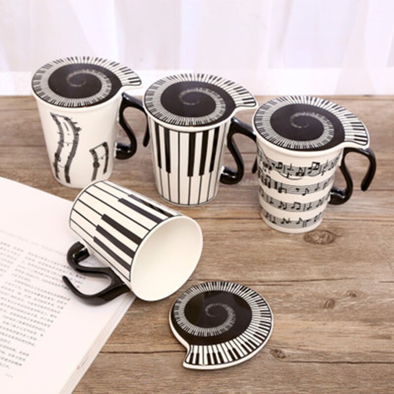 Musician Coffee Mug Music Notes Piano Keyboard Tea Cup with Lid ...