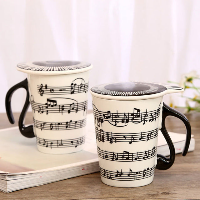 Musician Coffee Mug Music Notes Piano Keyboard Tea Cup with Lid ...